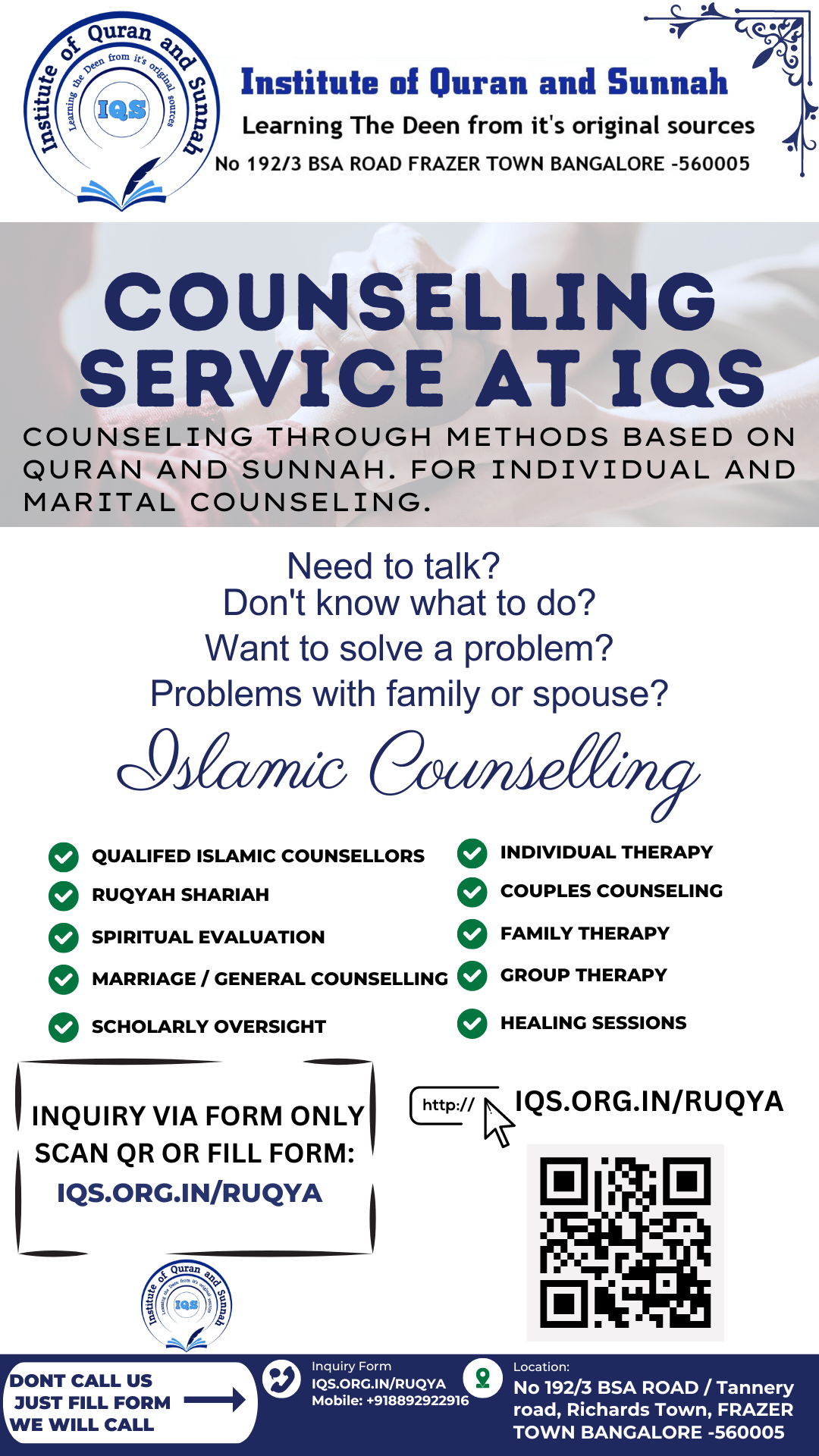 Pricing For Counselling Sessions – Institute of Quran and Sunnah